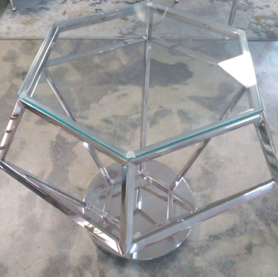 Hexagonal Stainless & Clear Glass Side Table – VEERENZO